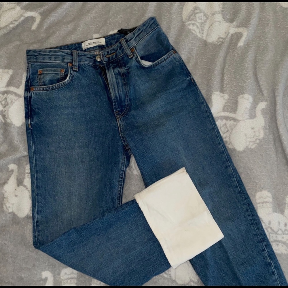 Zara Premium Denim Collection Fold Up Straight Jeans … - Gem